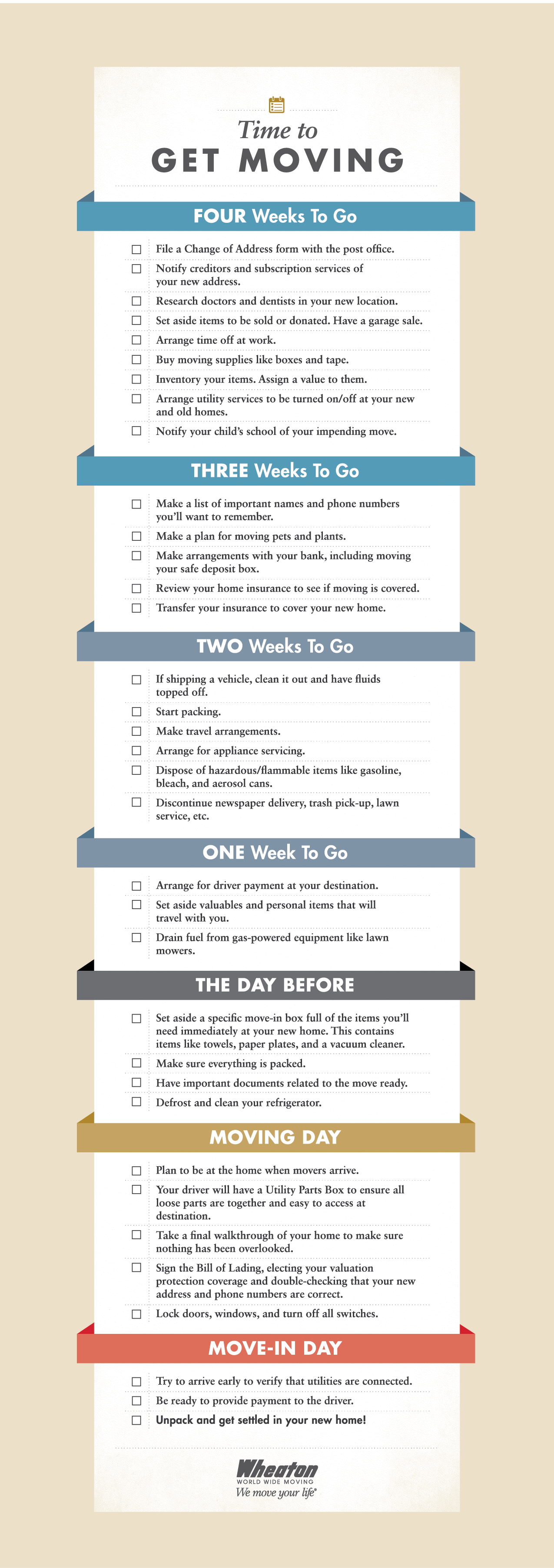 4 Week Moving Checklist Wheaton World Wide Moving